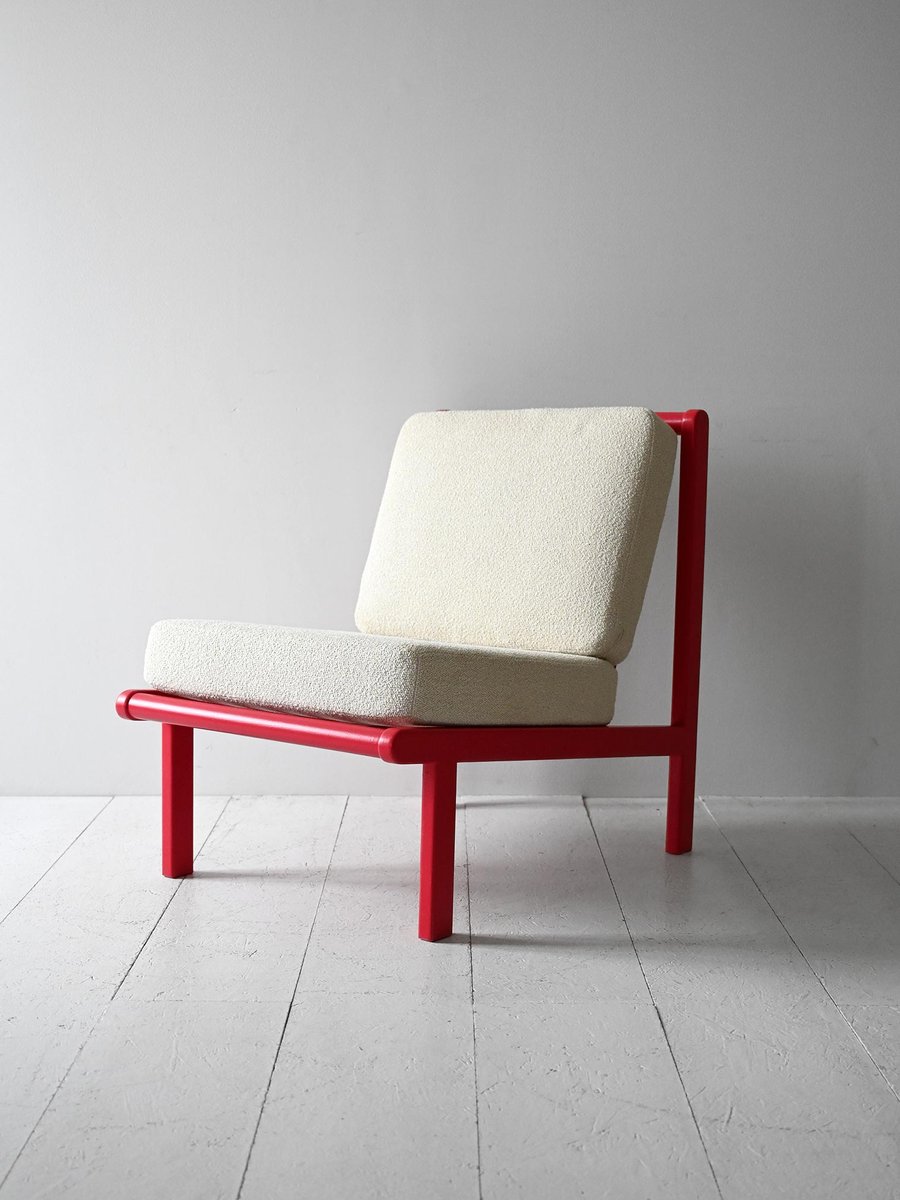 Vintage Scandinavian Cherry Red Lounge Chair, 1960s for sale at Pamono