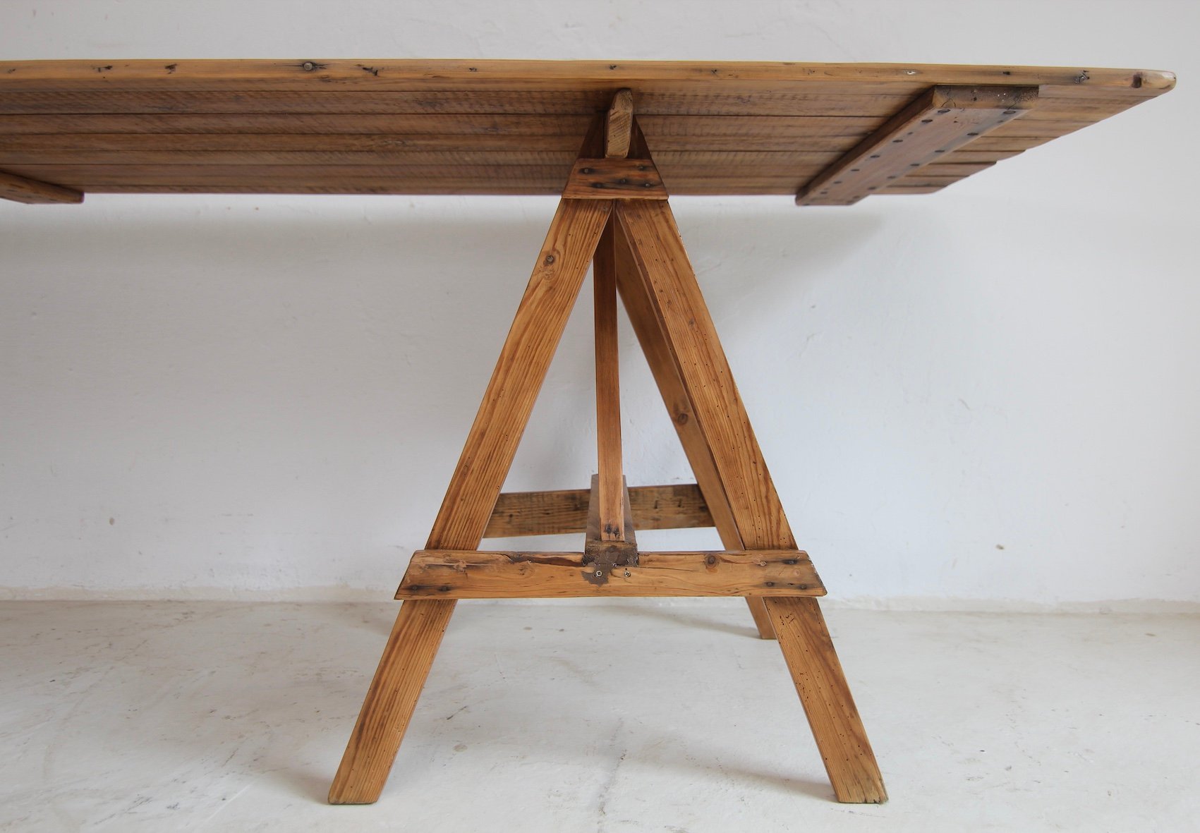 Large Vintage Trestle Table, 1940s for sale at Pamono