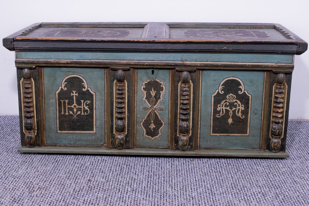 Late 19th Century Hand-Crafted Pine Chest with Original Decorative ...