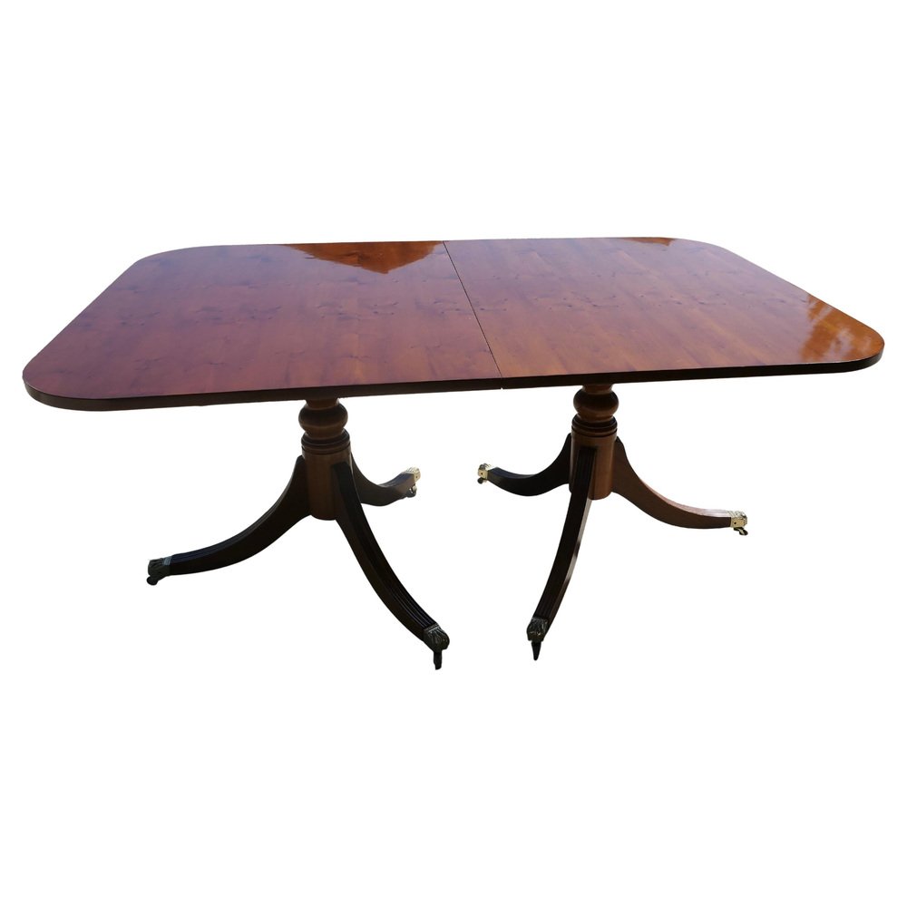 Yew Wood Extendable Pedestal Dining Table, 1960s for sale at Pamono