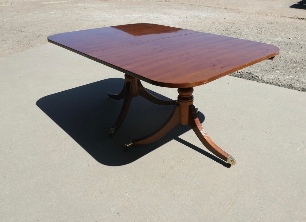 Yew Wood Extendable Pedestal Dining Table, 1960s for sale at Pamono