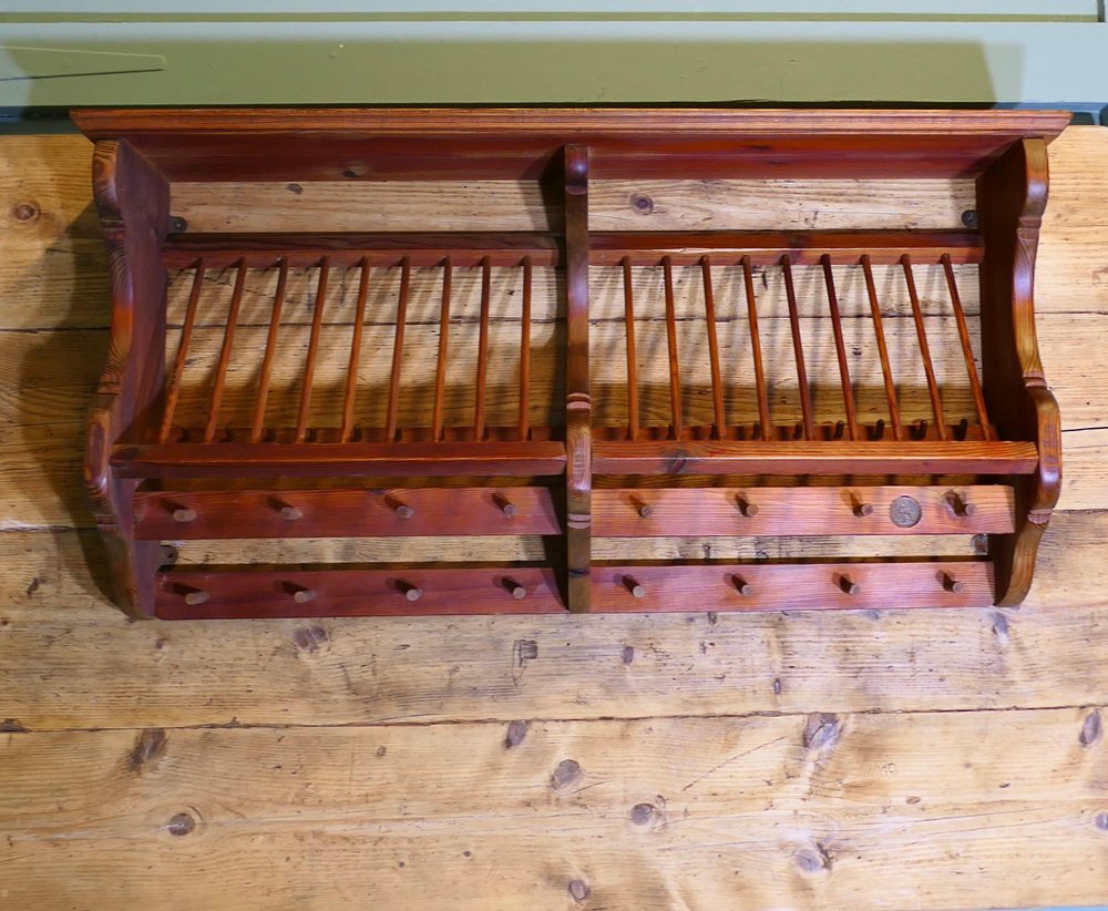 Large Penny Pine Wall Plate Draining Rack, 1960s for sale at Pamono