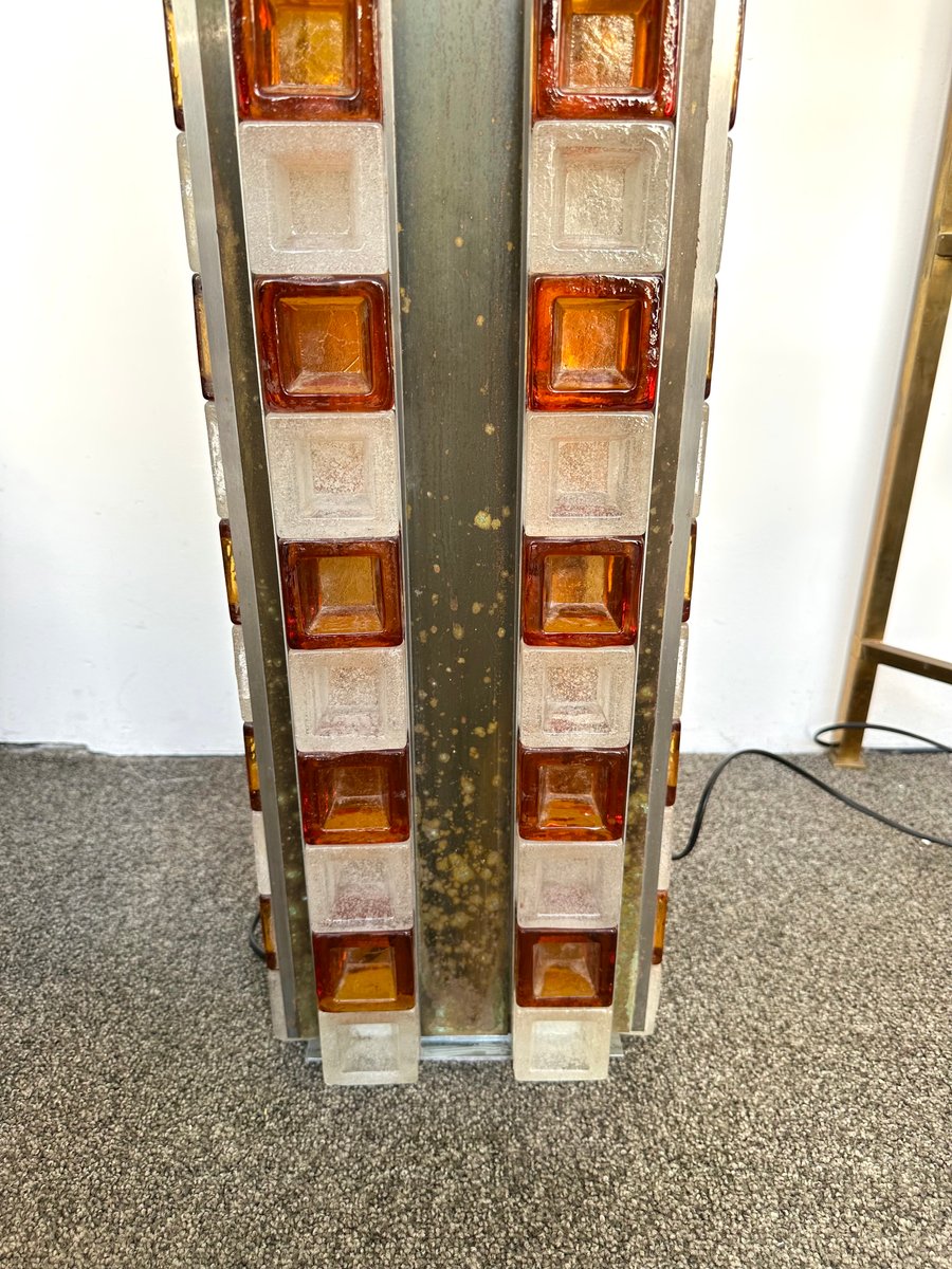 Mid-Century Modern Italian Glass Cube Tower Floor Lamp from Poliarte ...