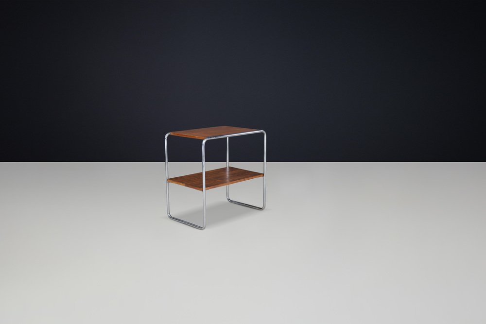 Bauhaus Tubular Steel Wood Console Table Model B12 attributed to Marcel ...