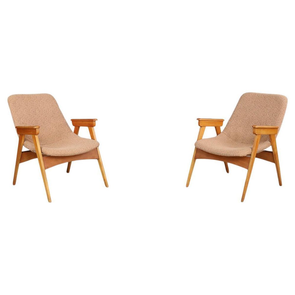 Mid-Century Modern Beech and Fiberglass Easy Chairs, Czech Republic ...