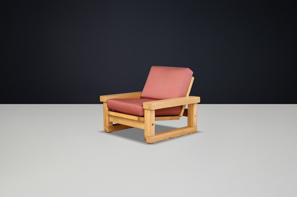 Mid-Century Modern Pine Lounge Chair, France, 1970s for sale at Pamono