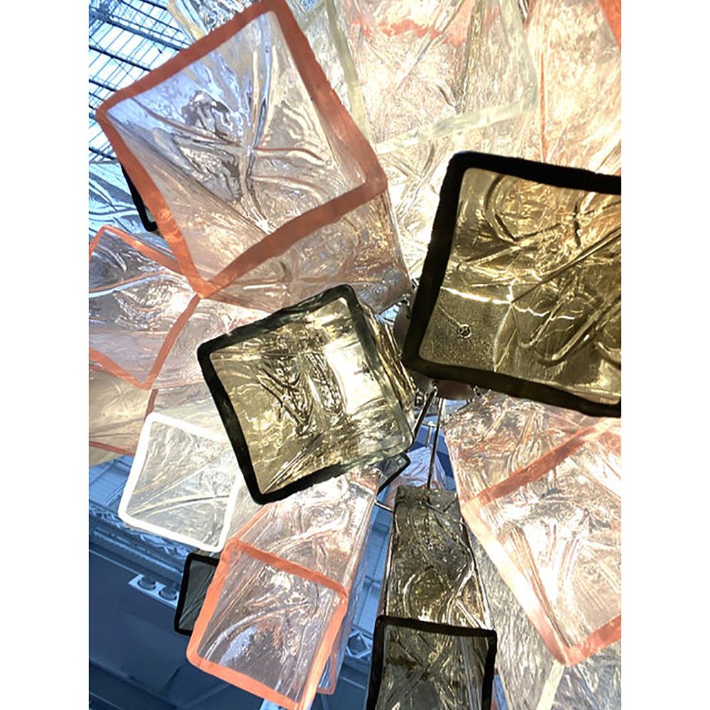 Pink and Fumè Squared Bark Murano Glass Chandelier by Simoeng for sale ...