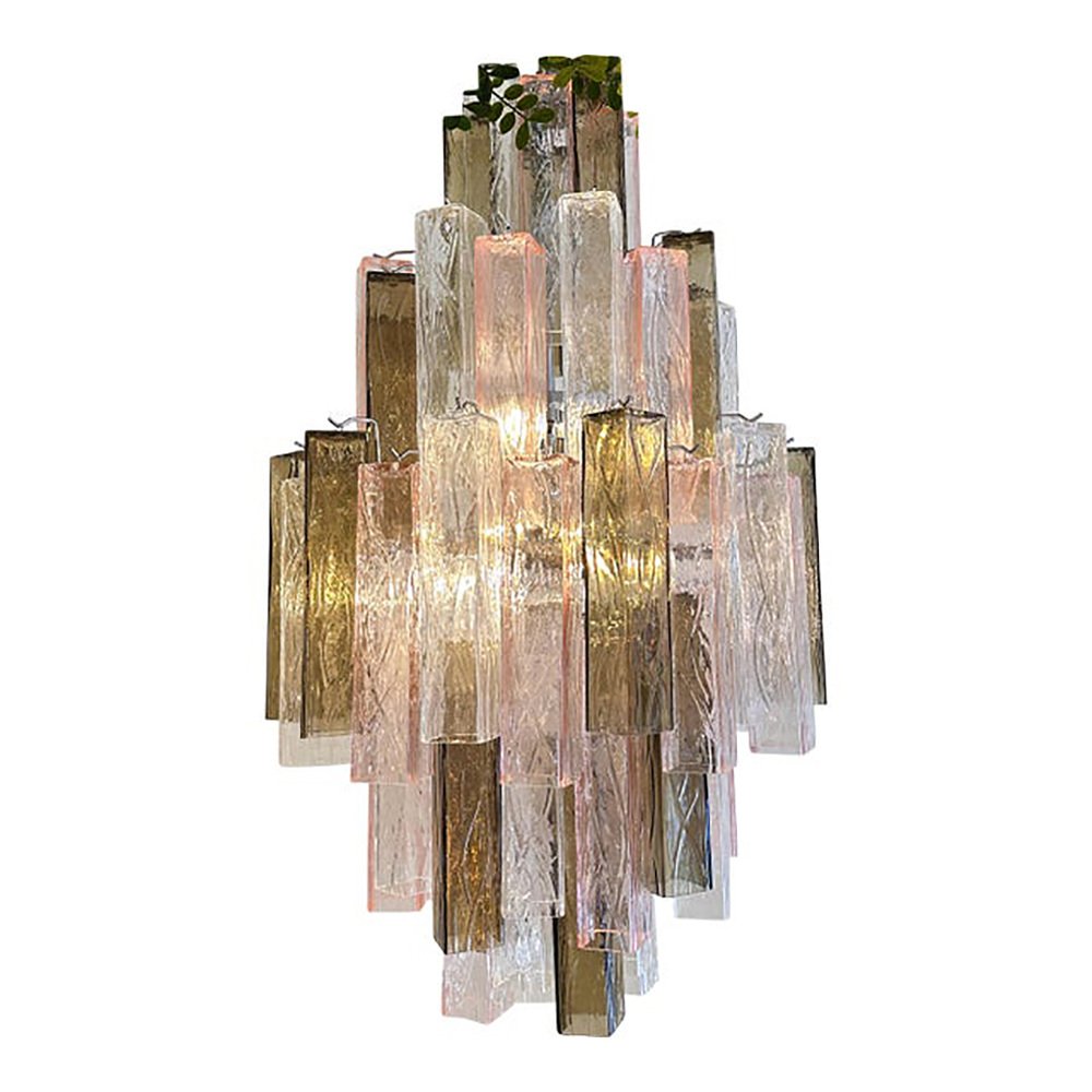 Pink and Fumè Squared Bark Murano Glass Chandelier by Simoeng for sale ...