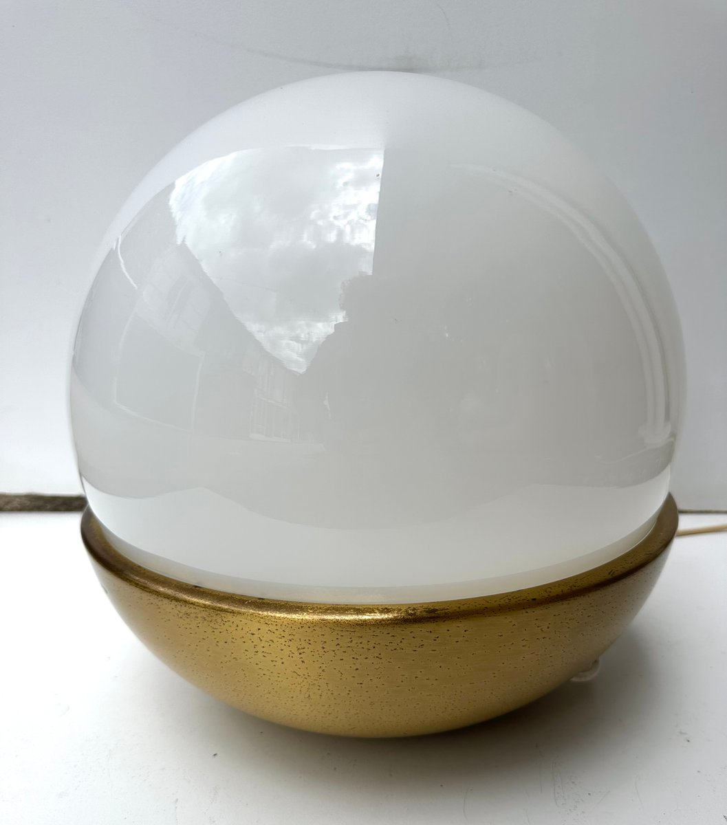 Italian Ball Lamp in White Opaline Murano Glass and Brass, 1970s for ...