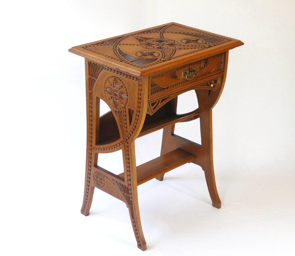 Antique Dutch Hand Carved Wooden Side Table for sale at Pamono