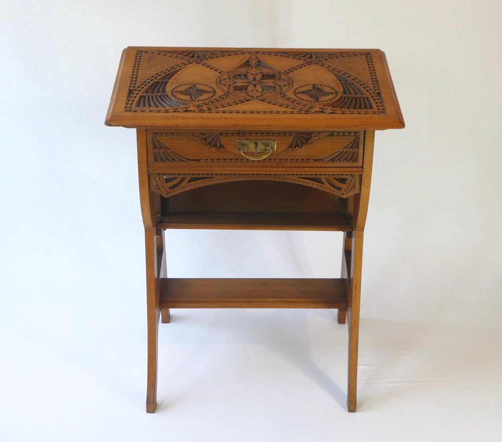 Antique Dutch Hand Carved Wooden Side Table for sale at Pamono