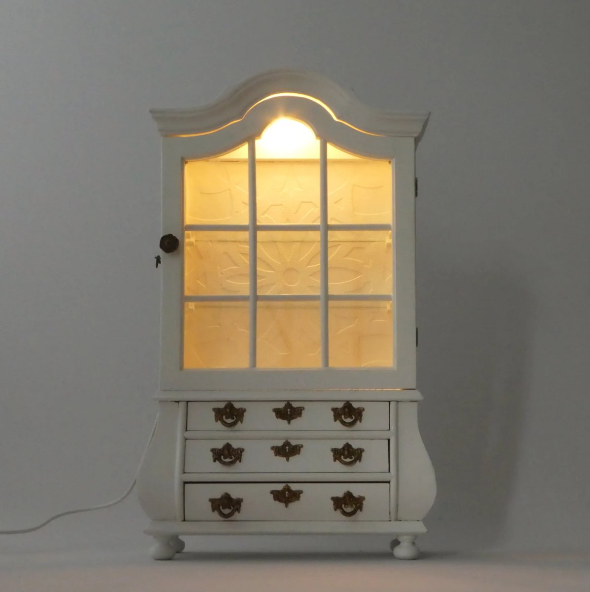 Small Rustic White Wooden Display Cabinet for sale at Pamono