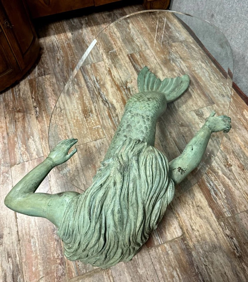 Bronze Mermaid Coffee Table with Green Patina, 1970 for sale at Pamono