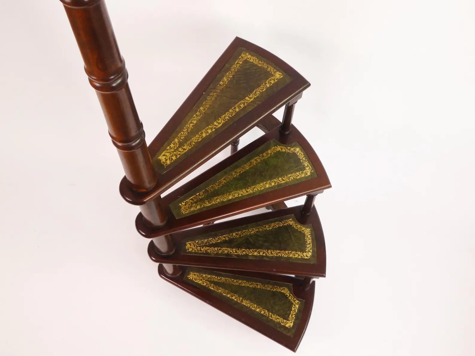 Large English Wooden Library Stairs with Green Leather Steps, 1950s for ...