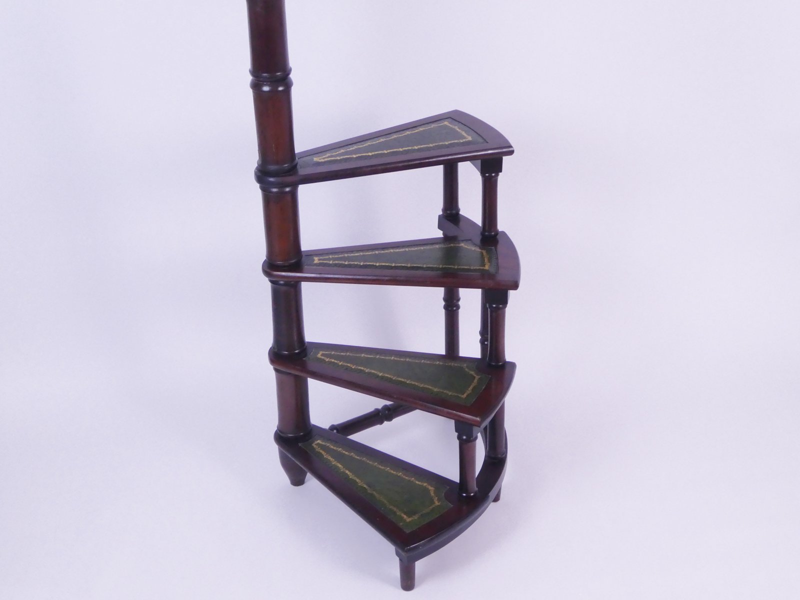 Large Victorian Wooden Library Stairs with Green Leather Inserts, 1950s ...