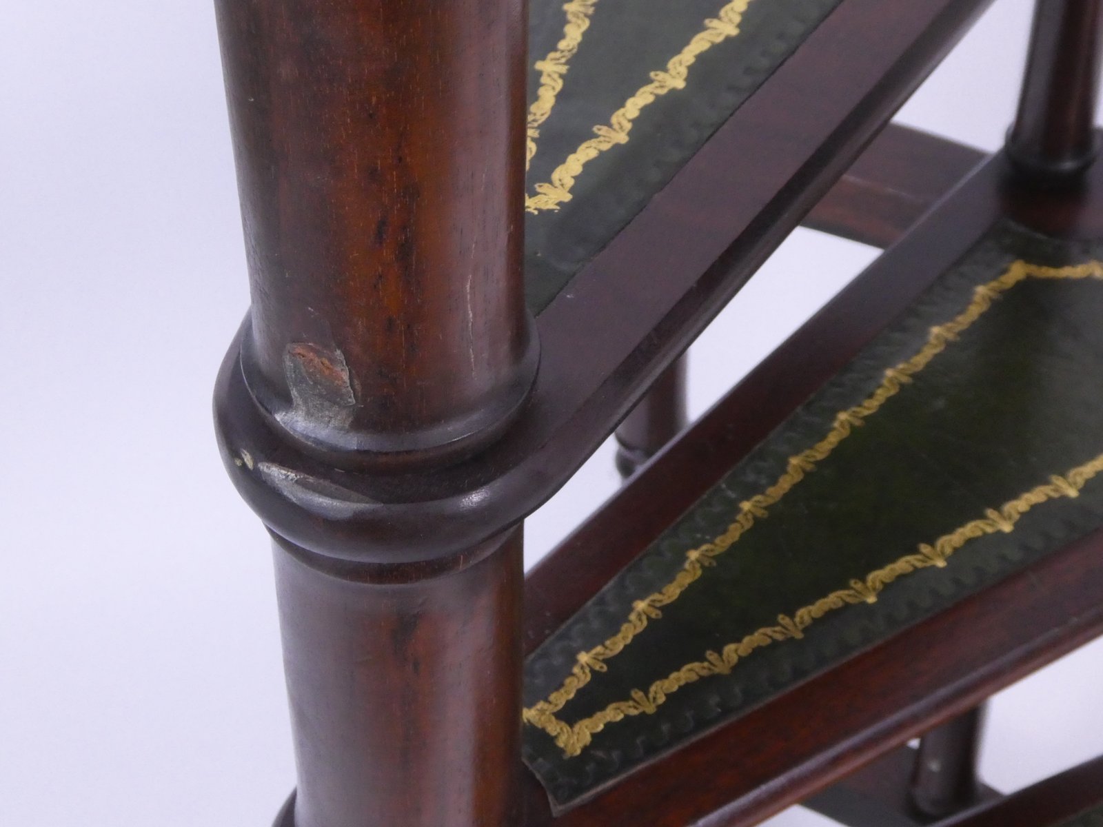 Large Victorian Wooden Library Stairs with Green Leather Inserts, 1950s ...