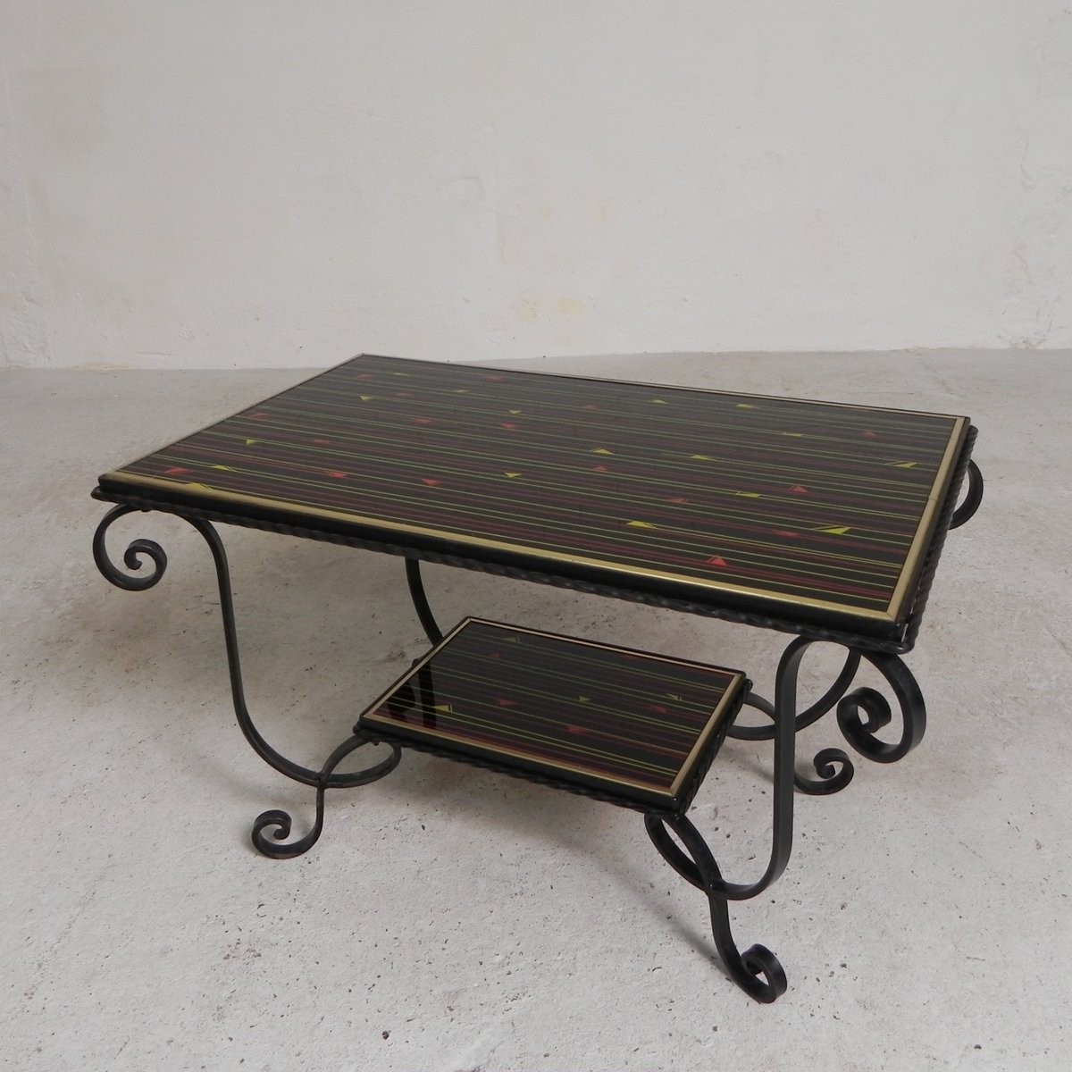 Vintage Coffee Table with 2 Glass Tops with 50s Print, 1950s for sale ...