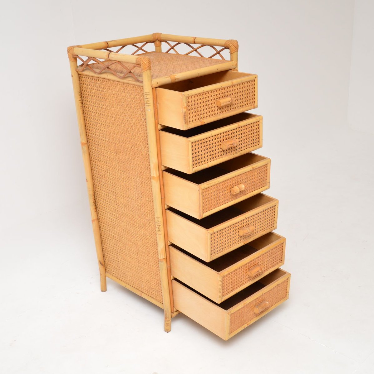 Vintage Bamboo and Rattan Tallboy Chest of Drawers from Angraves, 1970s ...