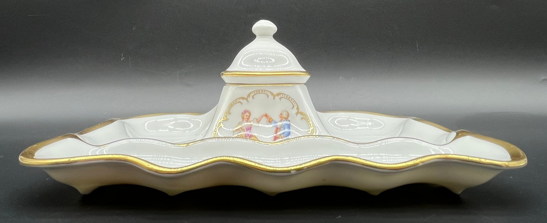 Antique Porcelain Desk Set with Burgundy Inkwell and Miniature Painting ...