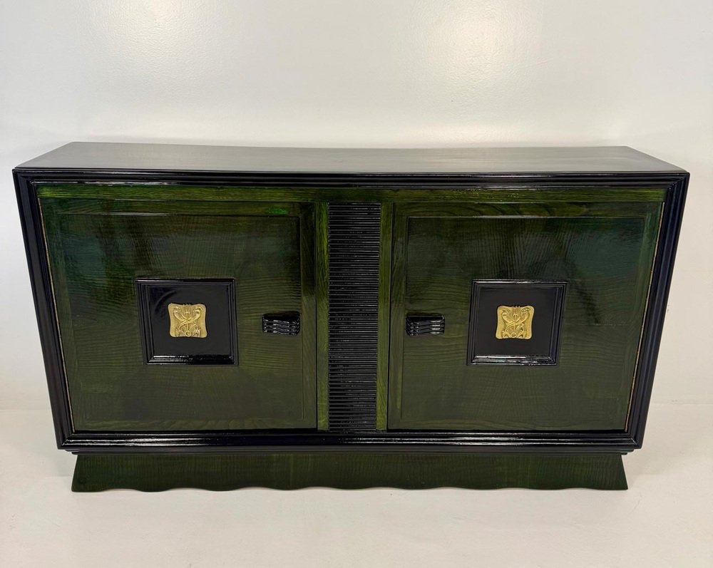 Italian Art Deco Green Aniline and Brass Sideboard attributed to ...
