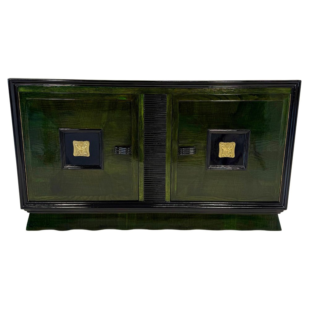 Italian Art Deco Green Aniline and Brass Sideboard attributed to ...