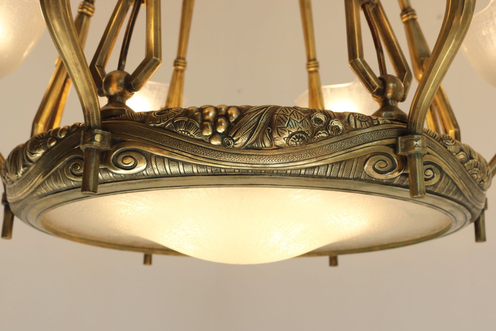 Large Art Deco Bronze Chandelier by Maurice Dufrene and Daum Nancy ...