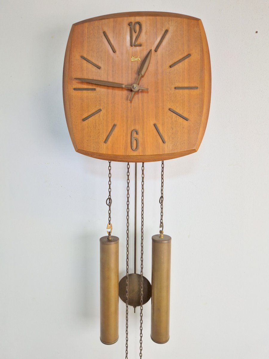 Mid-Century Wall Clock in Teak and Brass from Wuba, 1960s for sale at ...