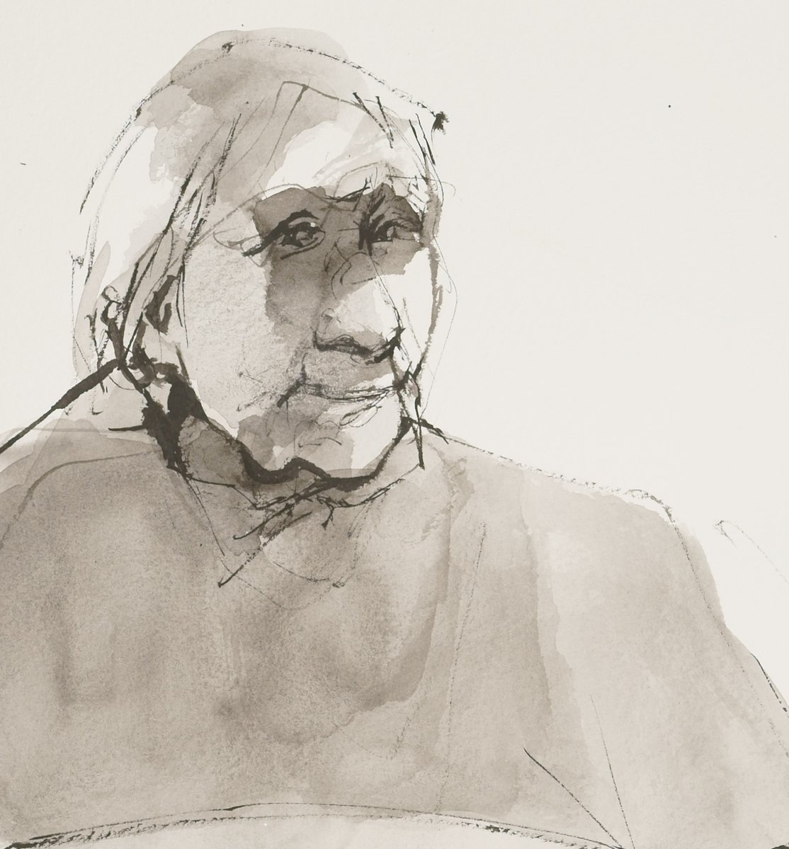 Ruth Schloss, Old Woman at the Table, 1990, Mixed Media Drawing on ...