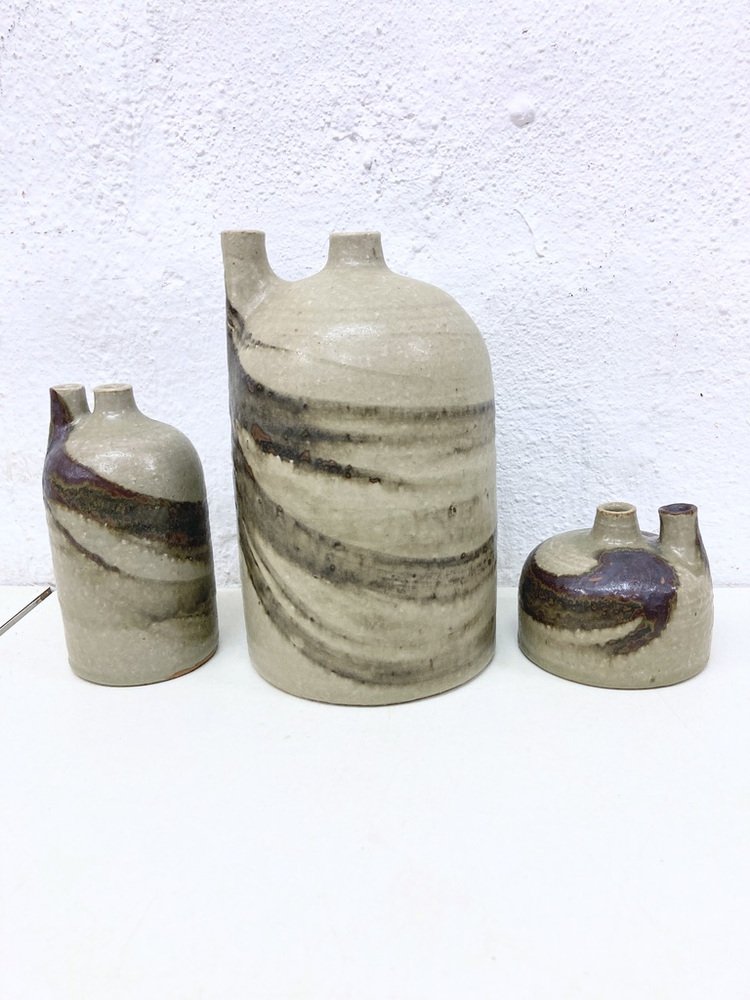 Studio Pottery Vases by Mobach, 1980s, Set of 3 for sale at Pamono