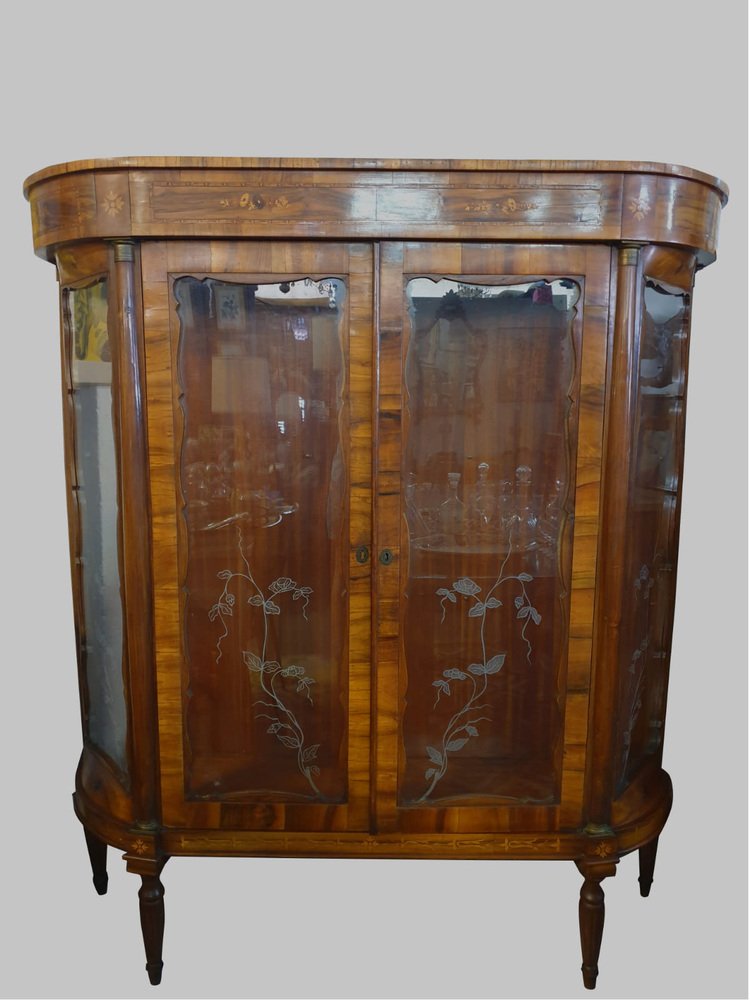 Elegant Louis Philippe Display Cabinet in Walnut with Floral Glass ...