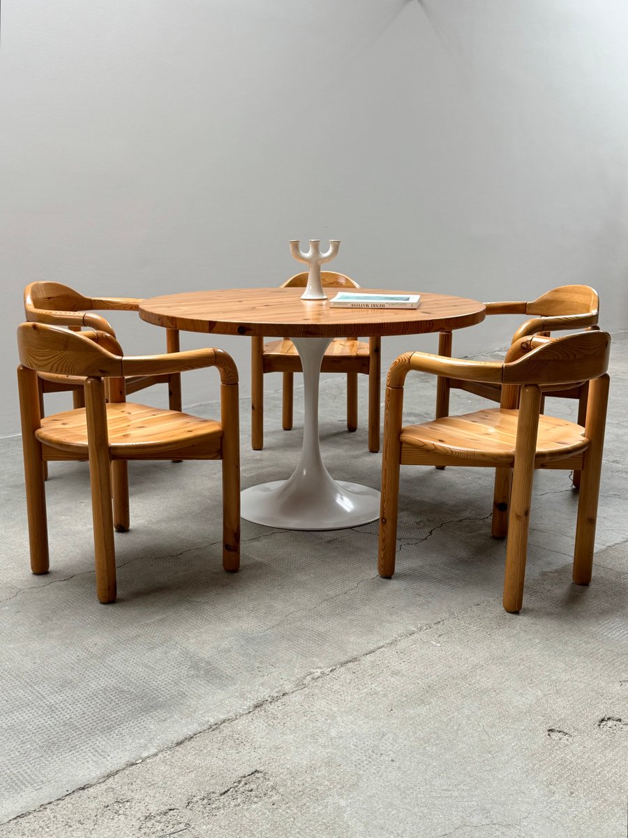 Vintage Dining Chairs and Tulip Dining Table in Pine and Aluminium by ...