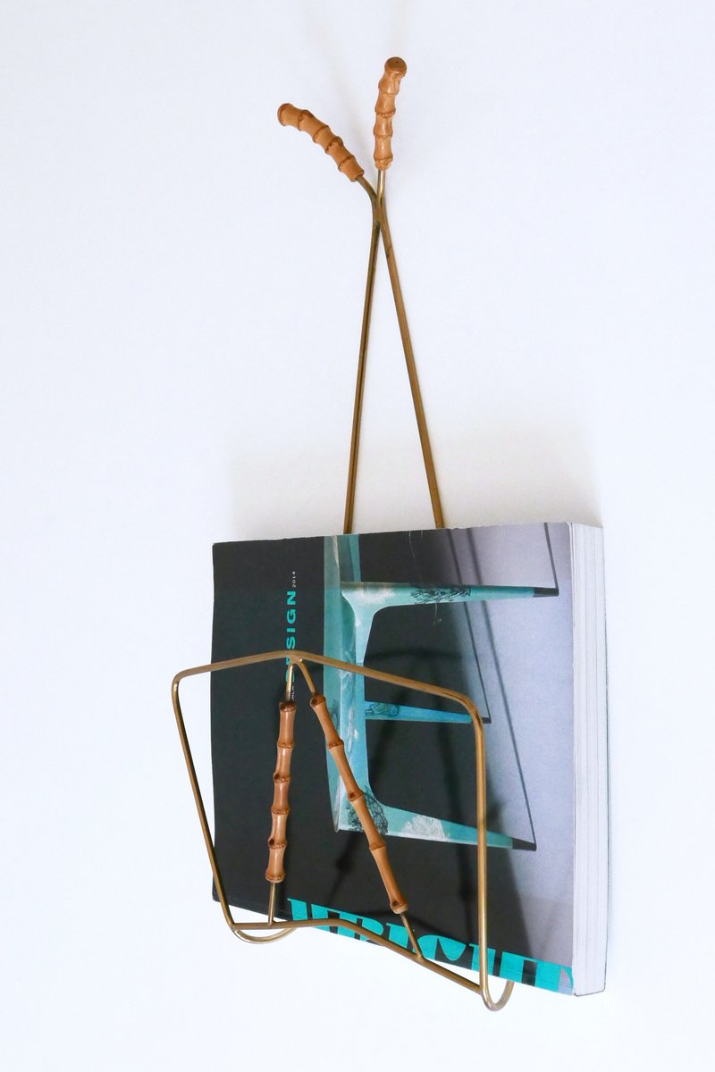 Mid-Century Wall-Mounted Brass & Bamboo Magazine Rack, Germany, 1960s ...