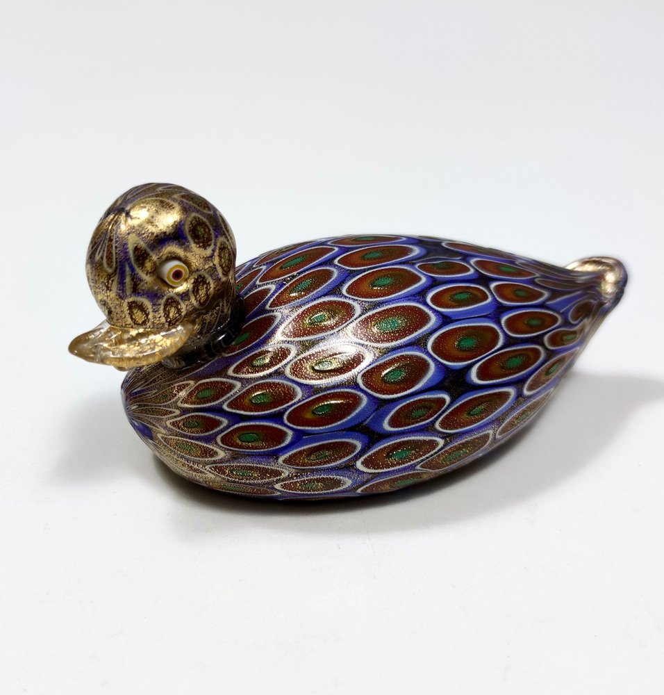 Blue Murano Glass Duck with Gold Leaf attributed to La Murrina, Italy ...