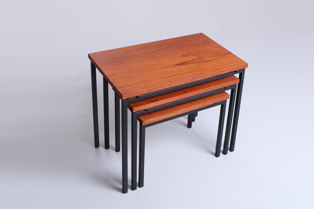 Teak and Black Iron Nesting Tables by Cees Braakman for Pastoe, 1950s ...
