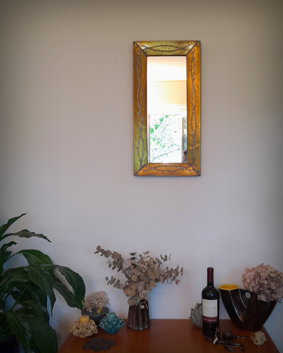 Brutalist Brass and Pewter Mirror attributed to Jean Goardere, France ...