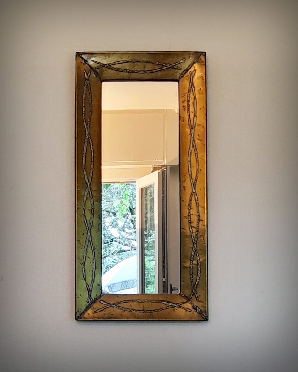 Brutalist Brass and Pewter Mirror attributed to Jean Goardere, France ...