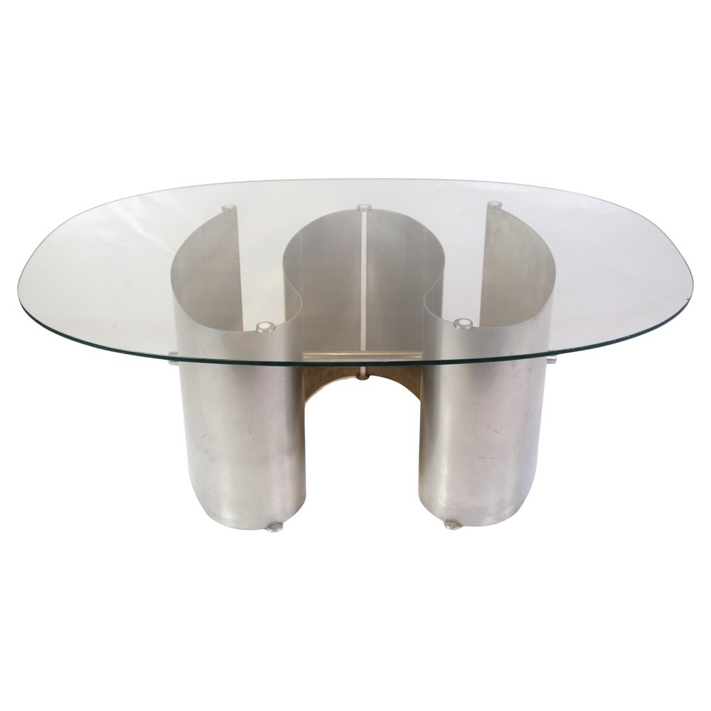 Coffee Table with Glass Top and Frame Shaped in Steel by Jørgen Flemmer ...
