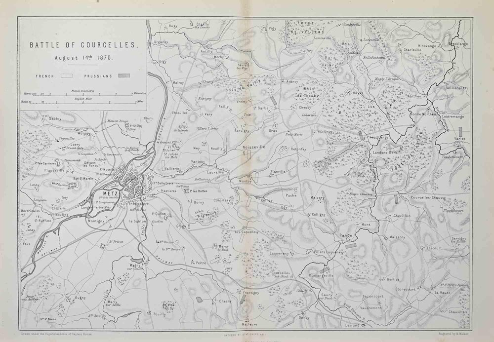 Battle of Courcelles Lithograph Map, 1872 for sale at Pamono