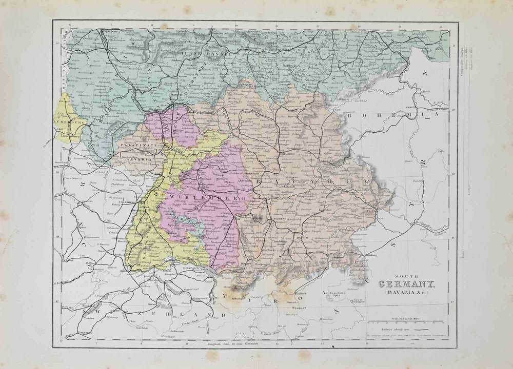 South Germany Map, 1872 for sale at Pamono