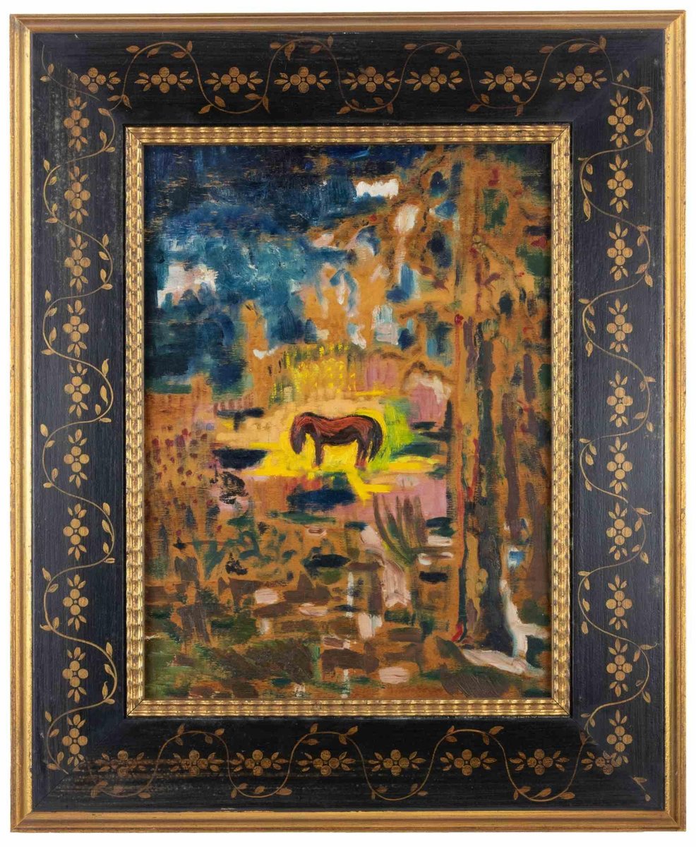 Sirio Pellegrini, Grazing Horse, Oil Painting, 1960s for sale at Pamono