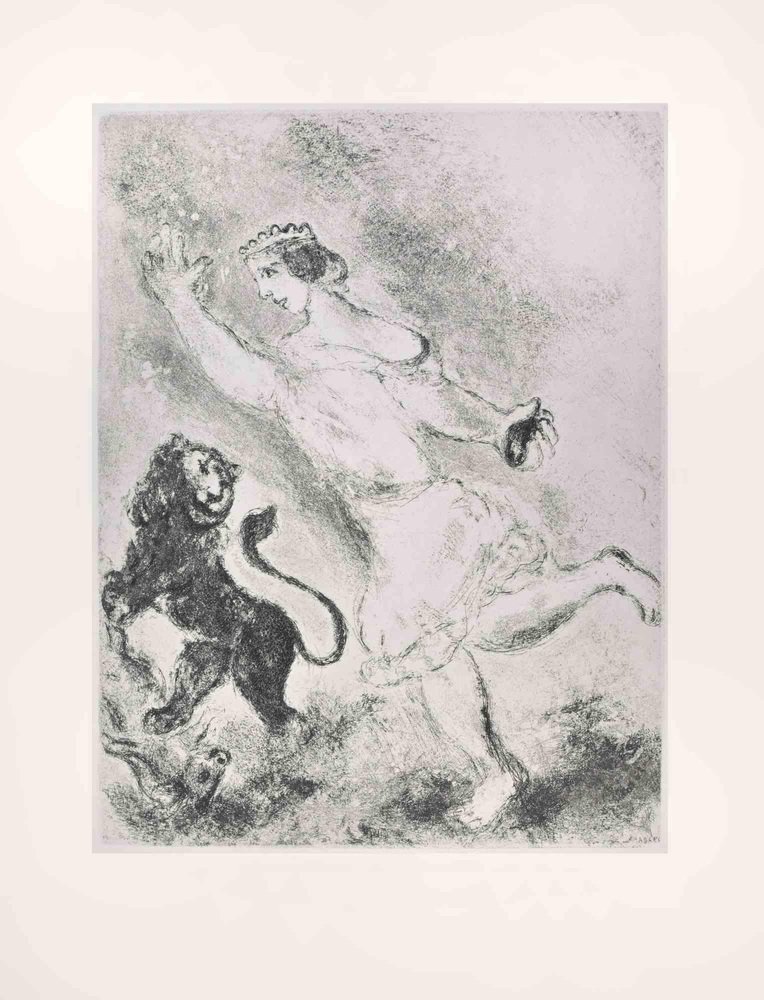 Marc Chagall, David and the Lion, Etching, 1956 for sale at Pamono
