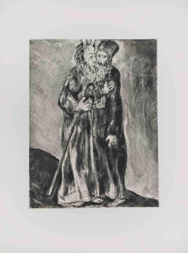 Marc Chagall, Moses and Aaron, Etching, 1956 for sale at Pamono