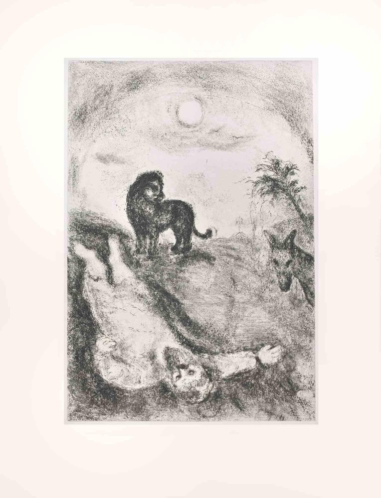Marc Chagall, Prophet Killed by a Lion, Etching, 1956 for sale at Pamono