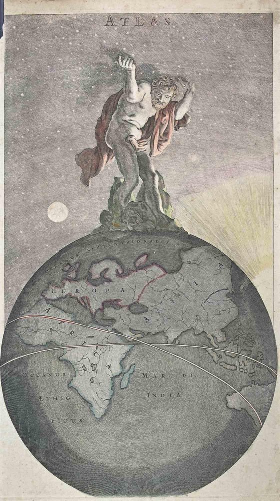 Atlas (Frontispiece) Map Etching by Frederick de Wit, 1680s for sale at ...