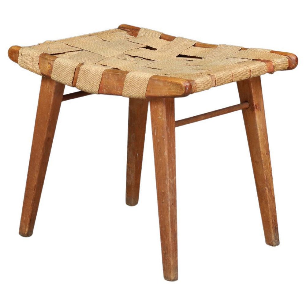 Mid-Century Modern French Stool with Woven Jute Seat, 1950 for sale at ...