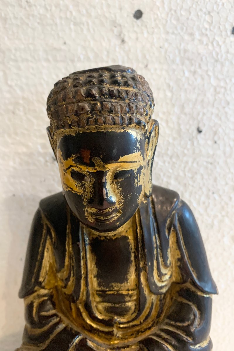 Solid Wood Buddha with Golden Patina, 20th Century for sale at Pamono