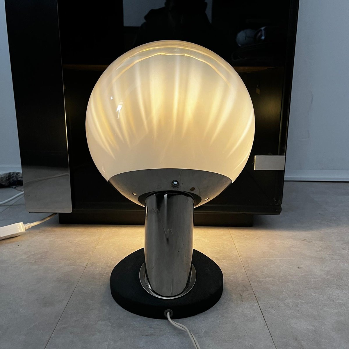 Vintage Italian Table Lamp with Murano Glass Globe and Cast Iron Base ...