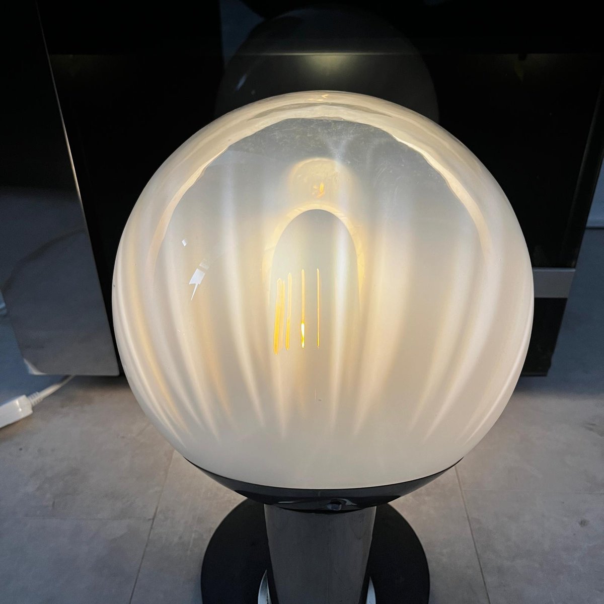 Vintage Italian Table Lamp with Murano Glass Globe and Cast Iron Base ...