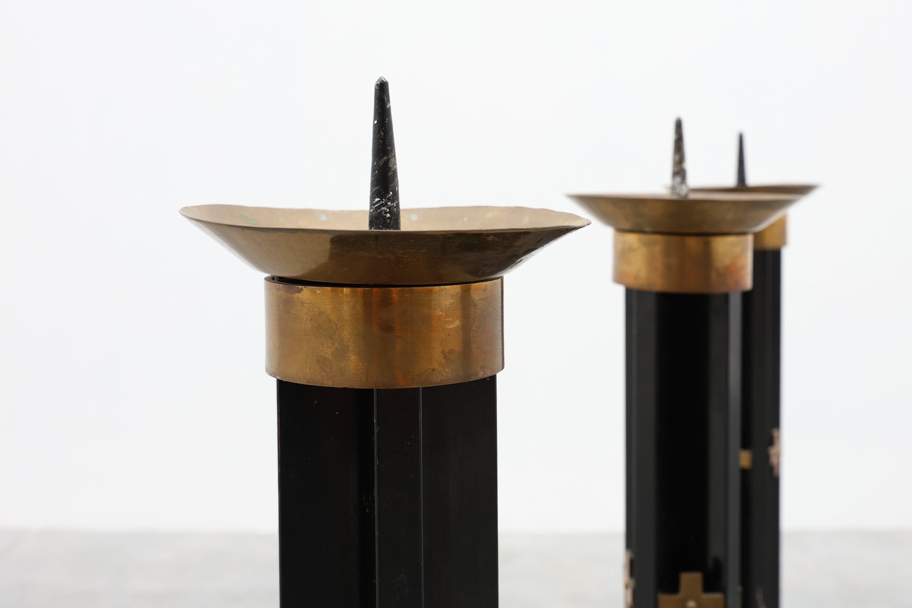 Large Church Candlesticks in Black Metal and Copper, 1960s, Set of 4 ...