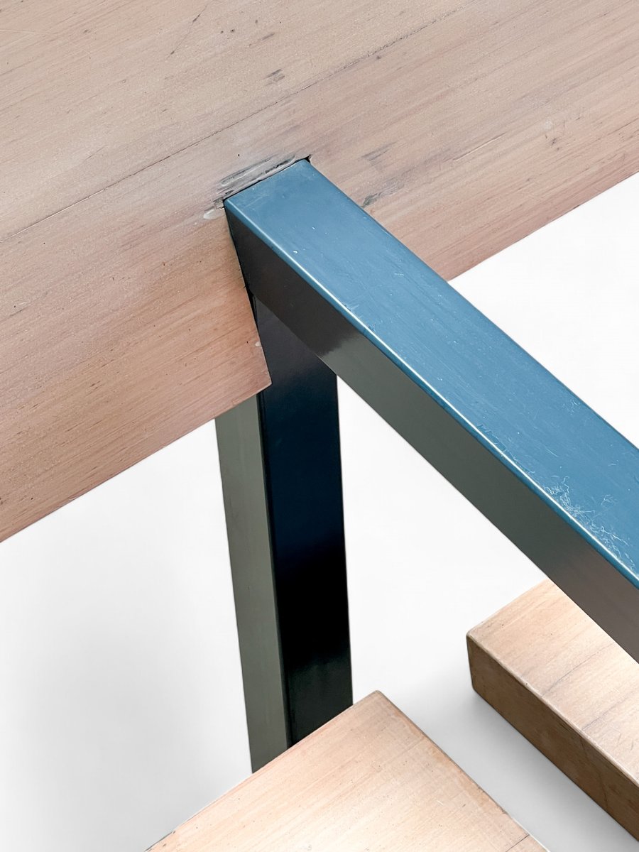 Mid-Century Modern Dutch Parana Pine and Blue Painted Steel Hoeksteen ...
